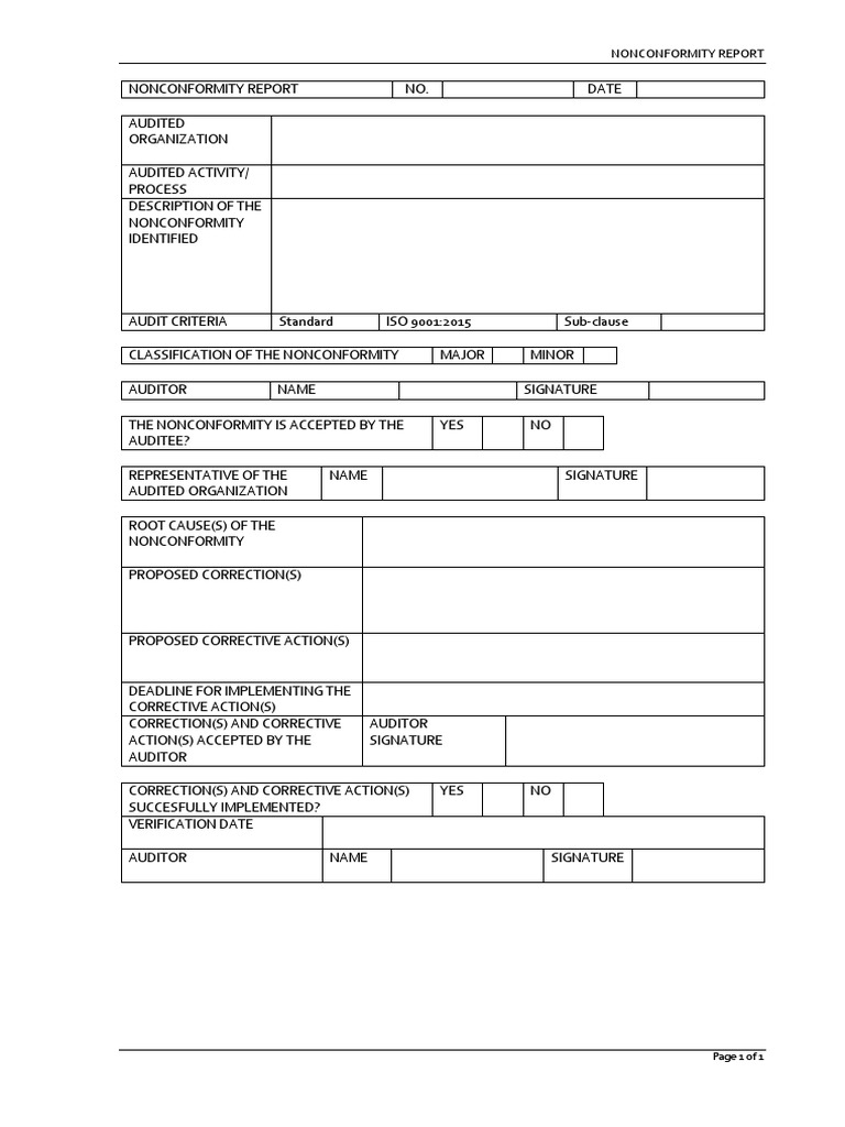 Nonconformity Report Form | PDF