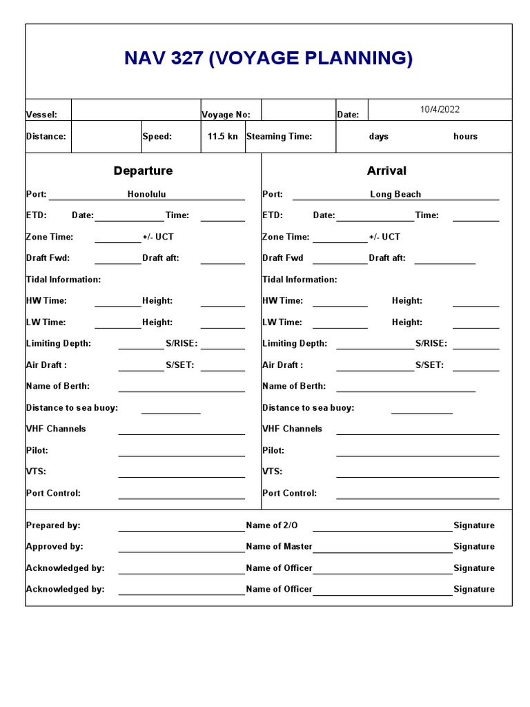 Passage Plan Form | PDF | Navigation | Ships