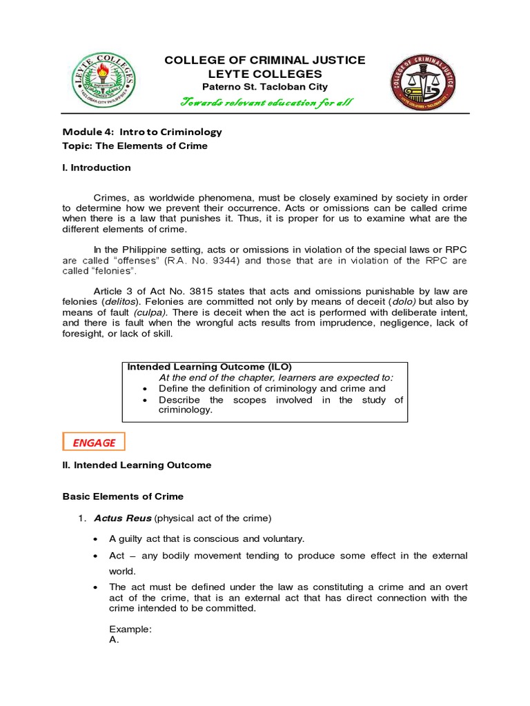 MODULE 4 Elements of Crime | PDF | Mens Rea | Element (Criminal Law)