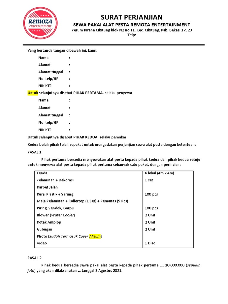 Surat Perjanjian Sewa | PDF