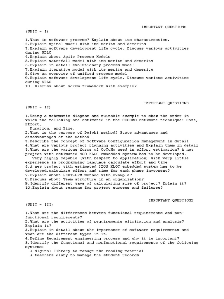 Software Engineering Imp Questions | PDF