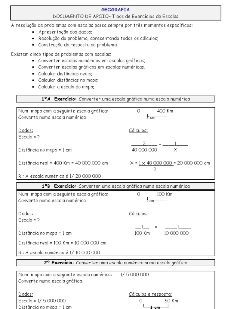 [Tipos de Exercícios de Escalas em Mapas: Conversão de Escala Numérica ...