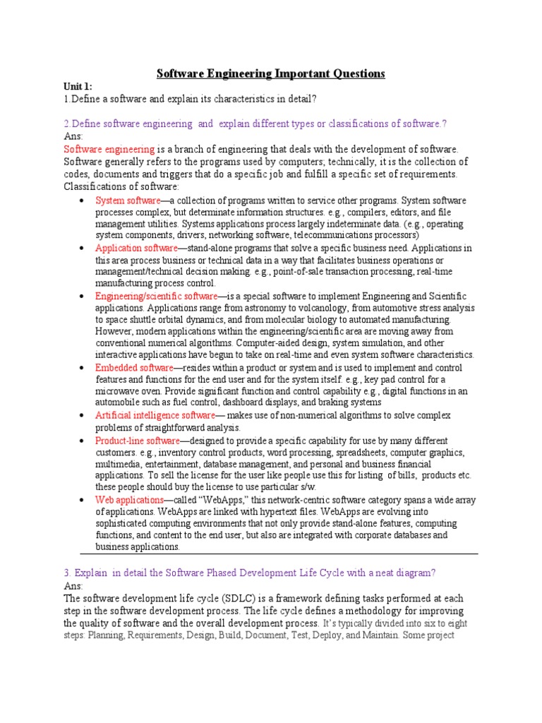 Key Software Engineering Questions | PDF | Software | Application Software