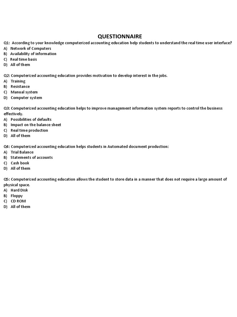 Accounting System Questionnaire | PDF