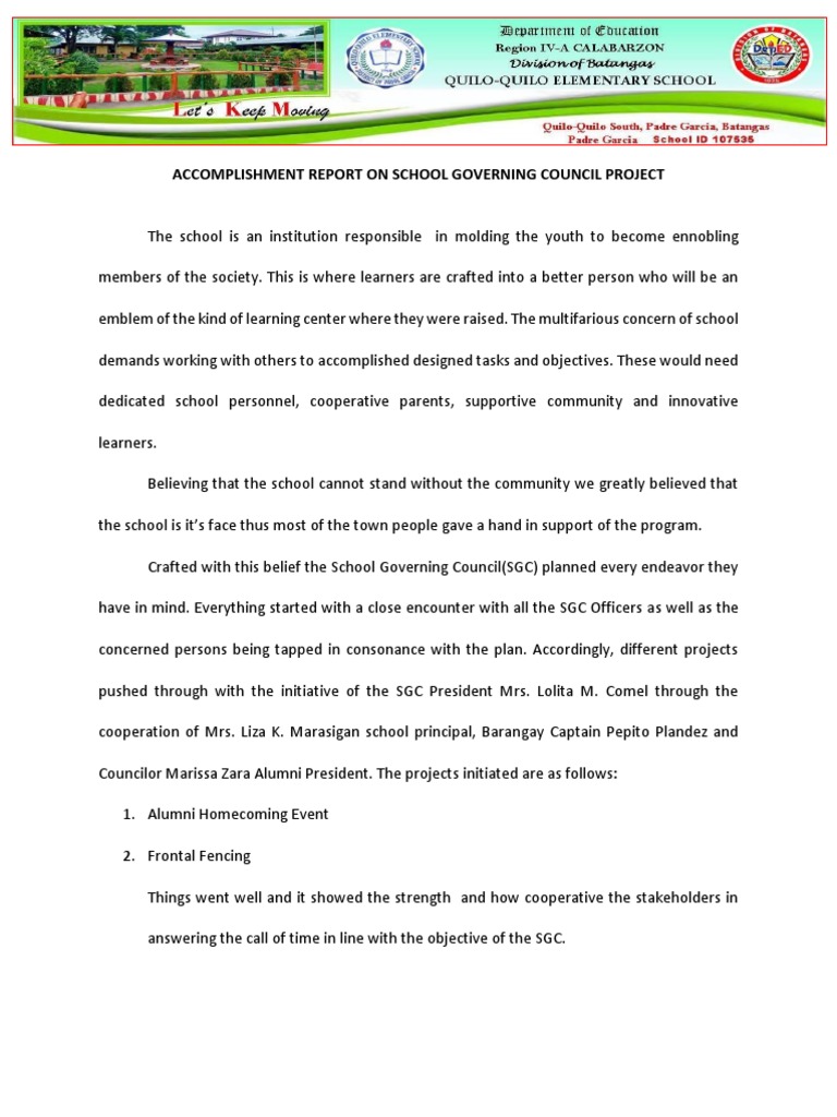Accomplishment Report On School Governing Council Project PDF Free ...