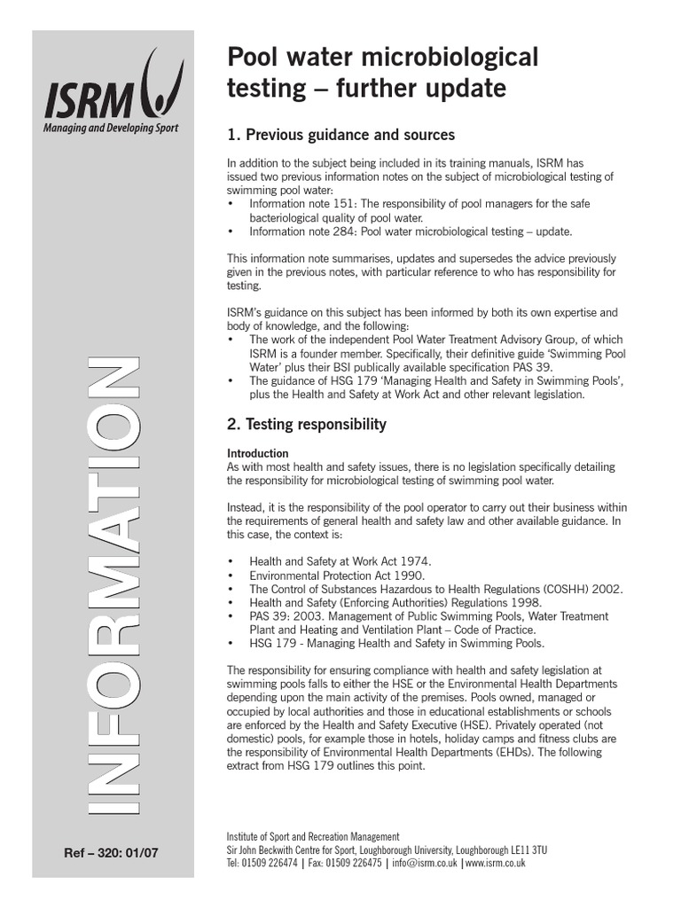 Pool Water Microbiological Testing - Further Update | Download Free PDF ...