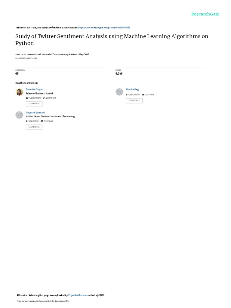 Study of Twitter Sentiment Analysis Using Machine | PDF | Statistical ...