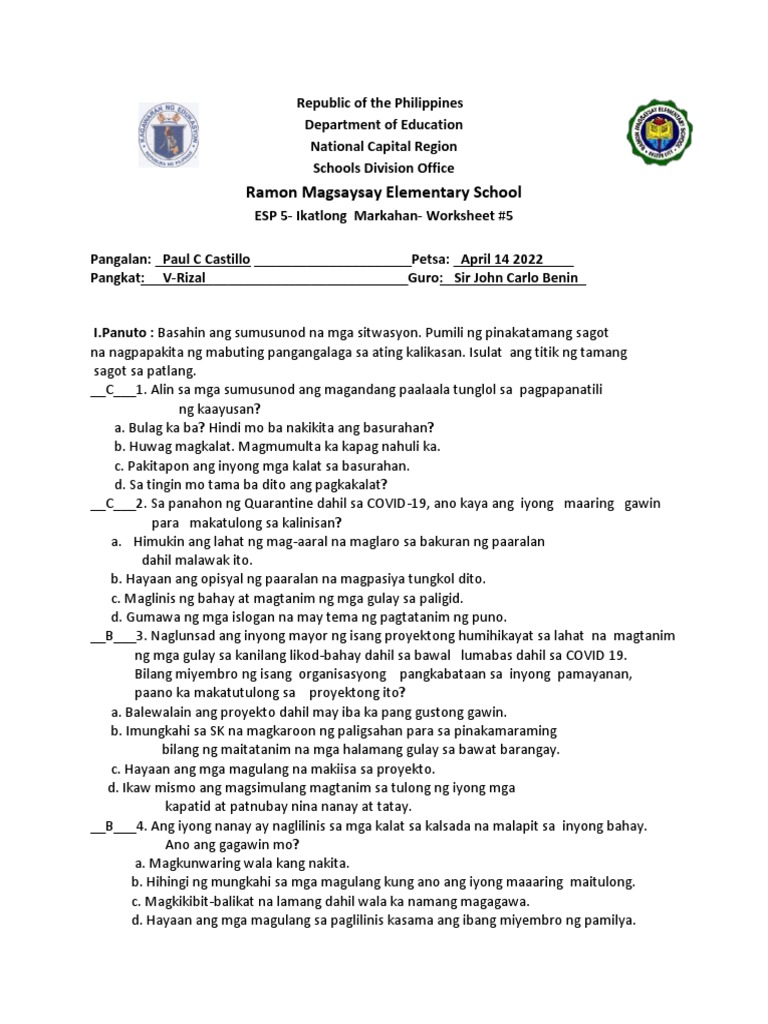 Paul Castillo Esp 5 q3 Worksheet 5 6 | PDF