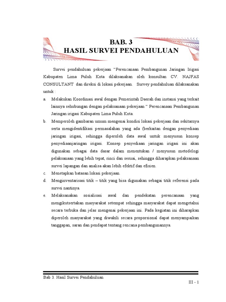 BAB 3 HASIL SURVEI PENDAHULUAN Ok | PDF