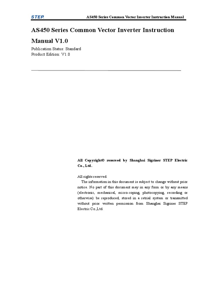 AS450 Vector Drives Manual V1.0 | PDF | Electric Motor | Power Inverter