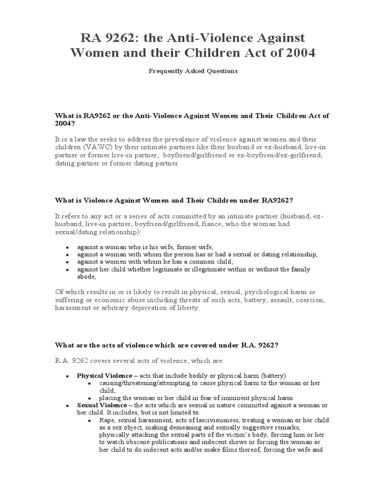 RA 9262: Anti-Violence Against Women Act | PDF | Restraining Order ...