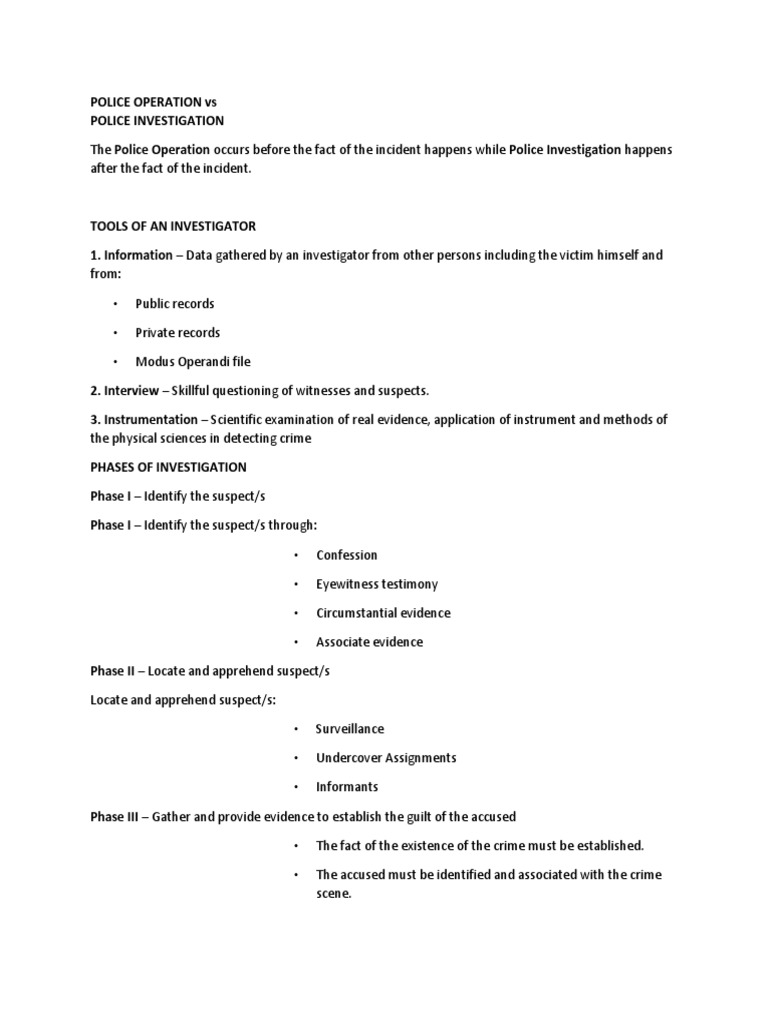 Police Operation: Investigation | PDF | Crime Scene | Arrest