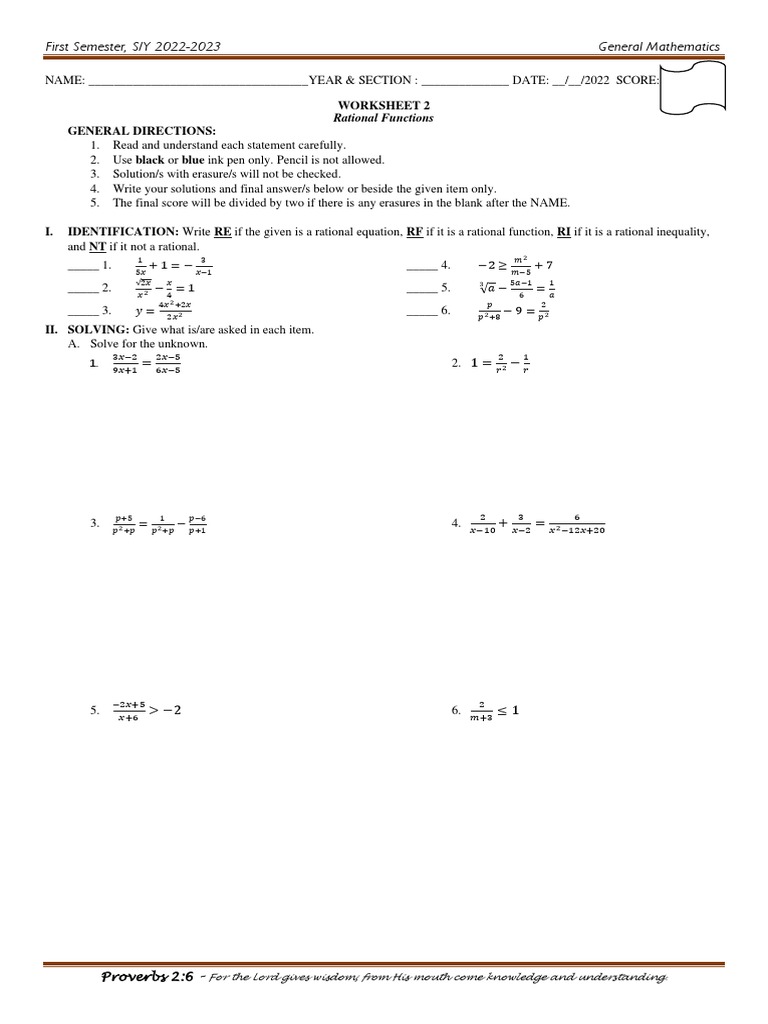 Grade 11 Rational Functions Worksheet | PDF | Resistor | Volt