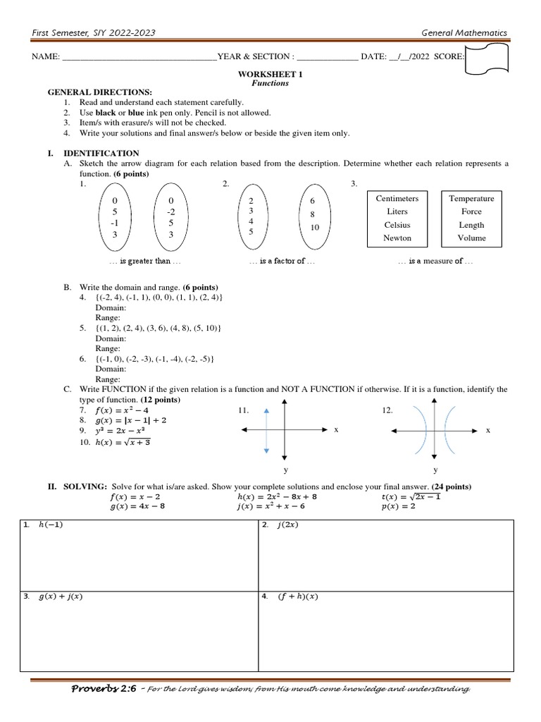 Worksheet 1. Functions | PDF | Function (Mathematics) | Science