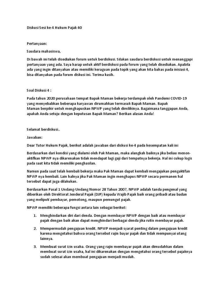 Diskusi Sesi Ke 4 Hukum Pajak 40 | PDF