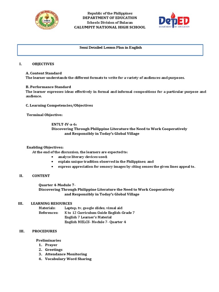 Department of Education-Lesson Plan On Different Literary Devices | PDF ...