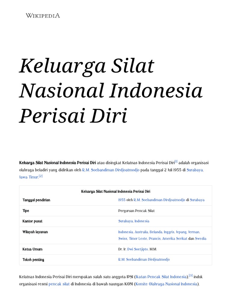Keluarga Silat Nasional Indonesia Perisai Diri - Wikipedia Bahasa ...