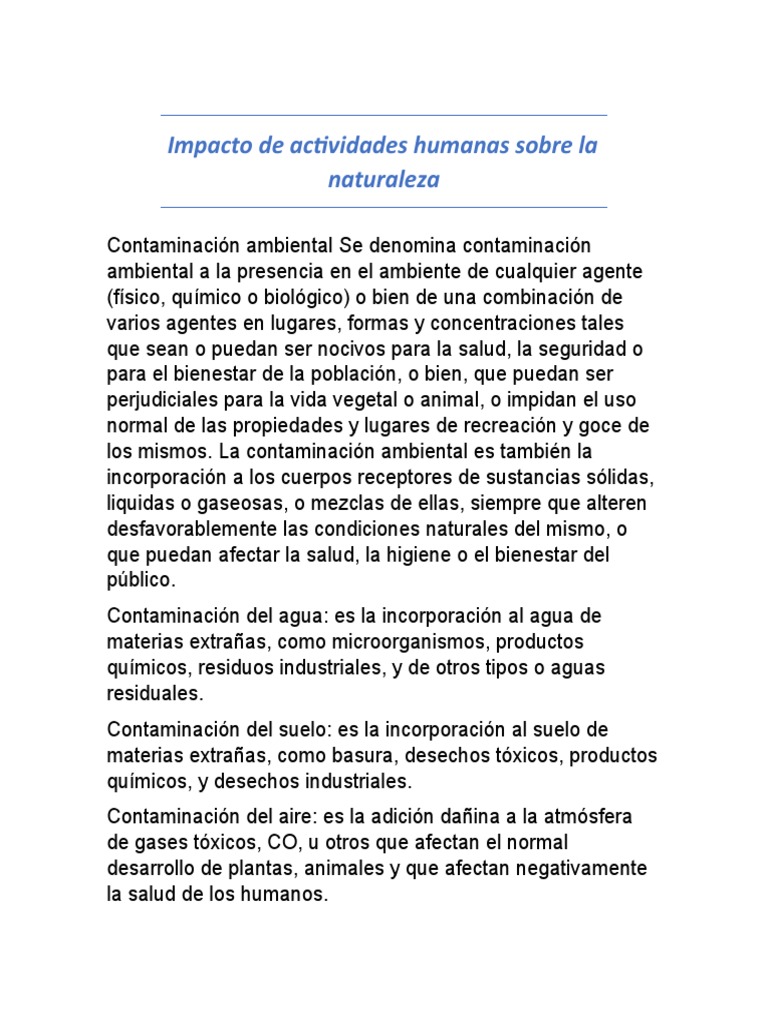 3.3 Impacto de Actividades Humanas Sobre La Naturaleza | PDF ...
