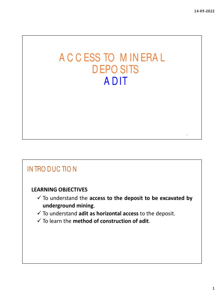 Development - Adit Class Notes | PDF | Tunnel | Mining