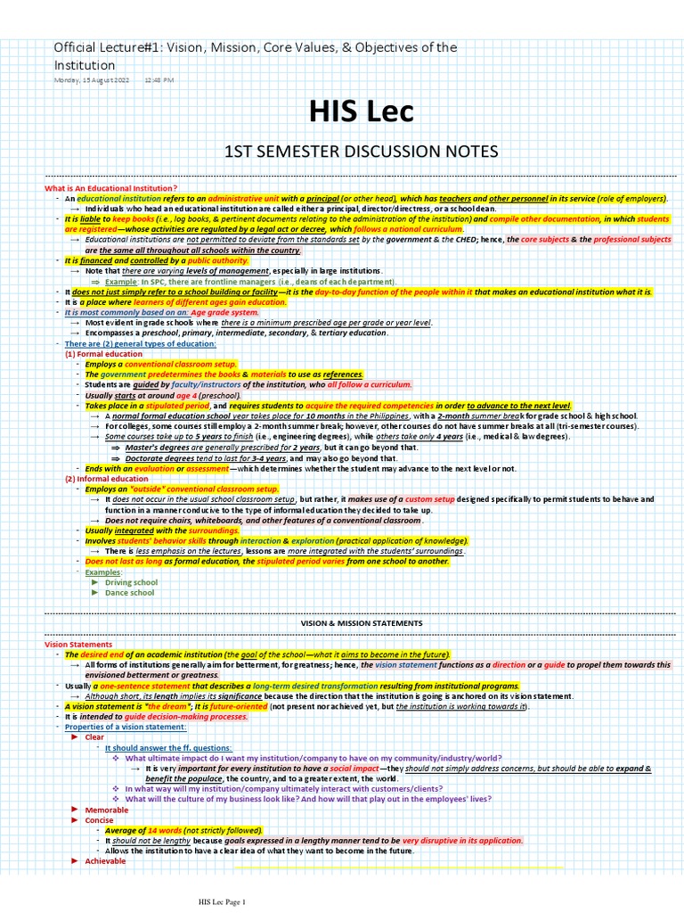Official Lecture#1 - Vision, Mission, Core Values, & Objectives of The ...