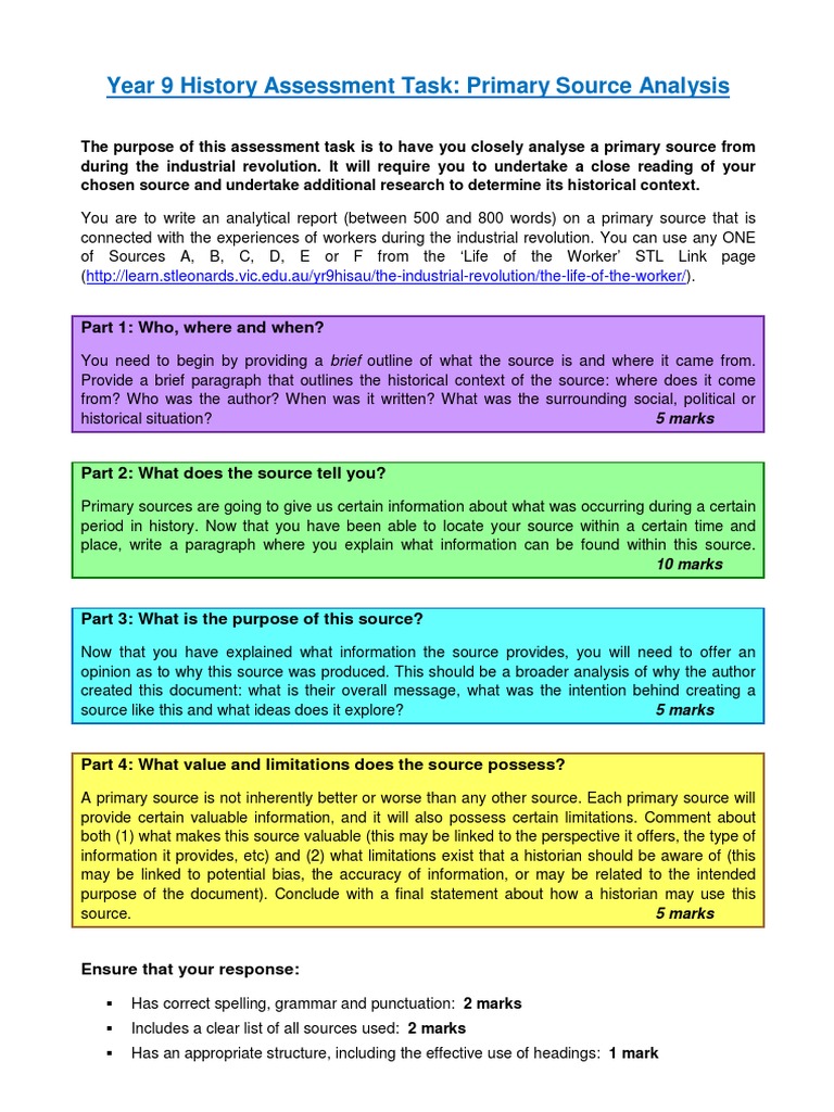 Year 9 History Assessment Task Primary Source Analysis | PDF | Primary ...