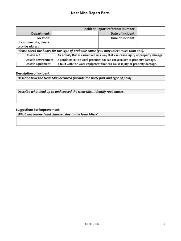 Near Miss Incident Report Template | PDF