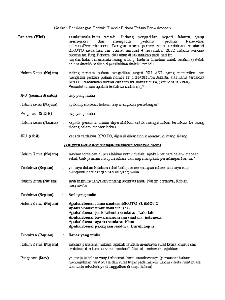 XII AKL (PIDANA) Naskah Persidangan Semu Terkait Tindak Pidana Pelecehan Seksual (1) - 1 | PDF ...