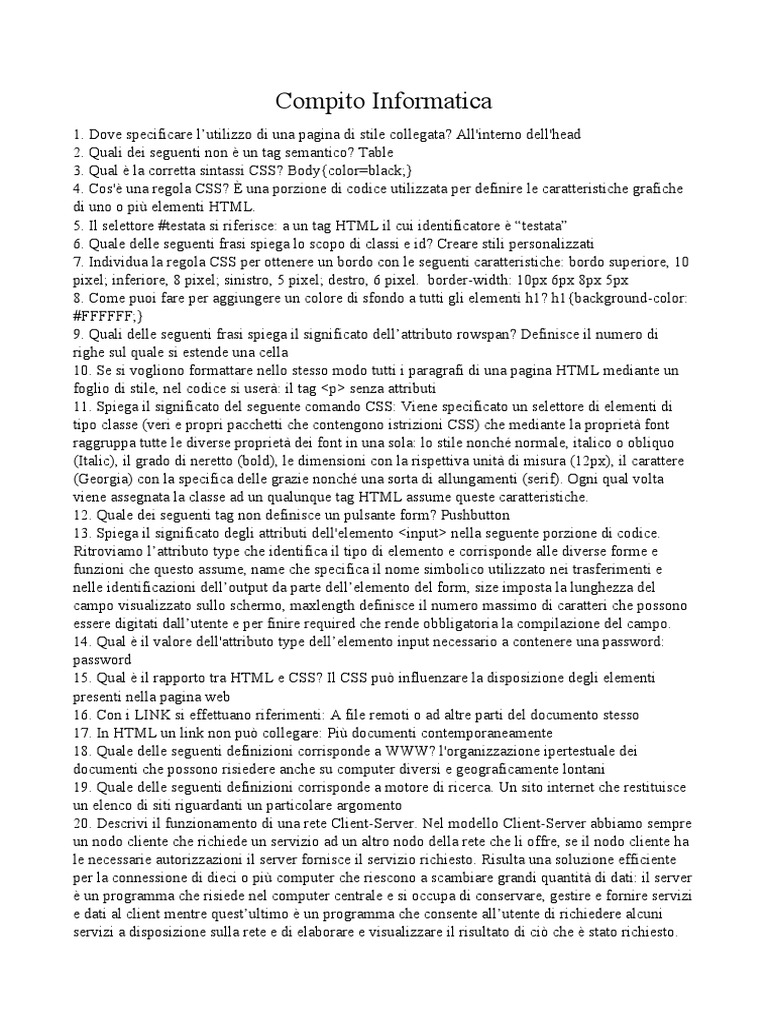 Compito Informatica (CSS E HTML) | PDF