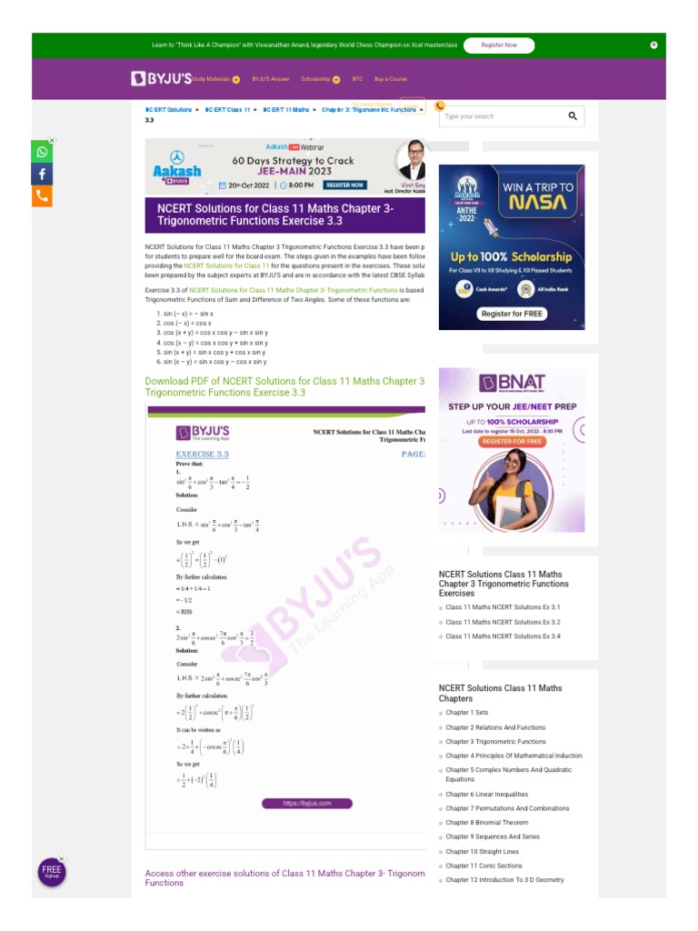 Byjus Com Ncert Solutions Class 11 Maths Chapter 3 Trigonometric ...