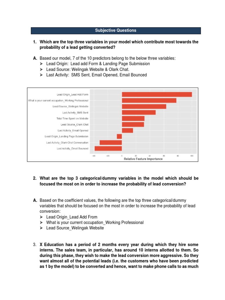 Lead Scoring Subjective Questions | PDF | Sensitivity And Specificity | Categorical Variable