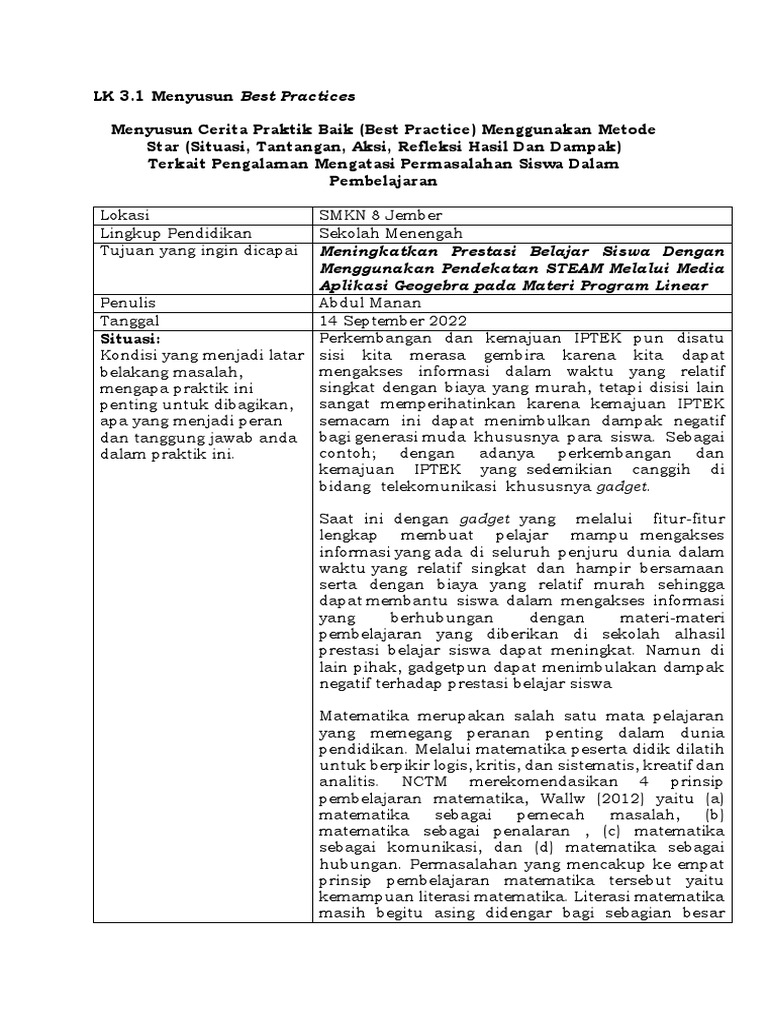 LK 3.1 Menyusun Best Practices - Abdul Manan | PDF
