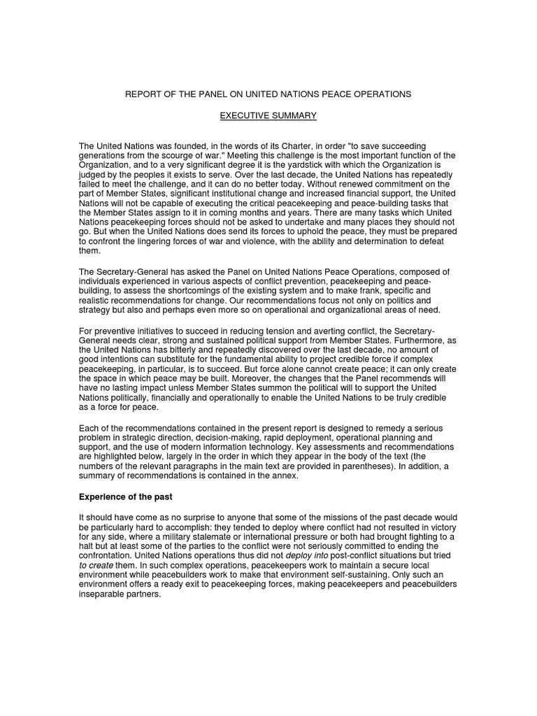 Brahimi Report Exec Summary | PDF | United Nations | International ...