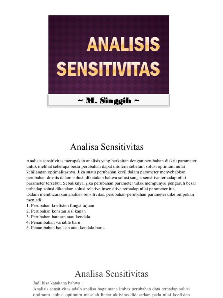 Analisis Sensitivitas dalam Optimasi Linear | PDF | Metode & Bahan Ajar ...