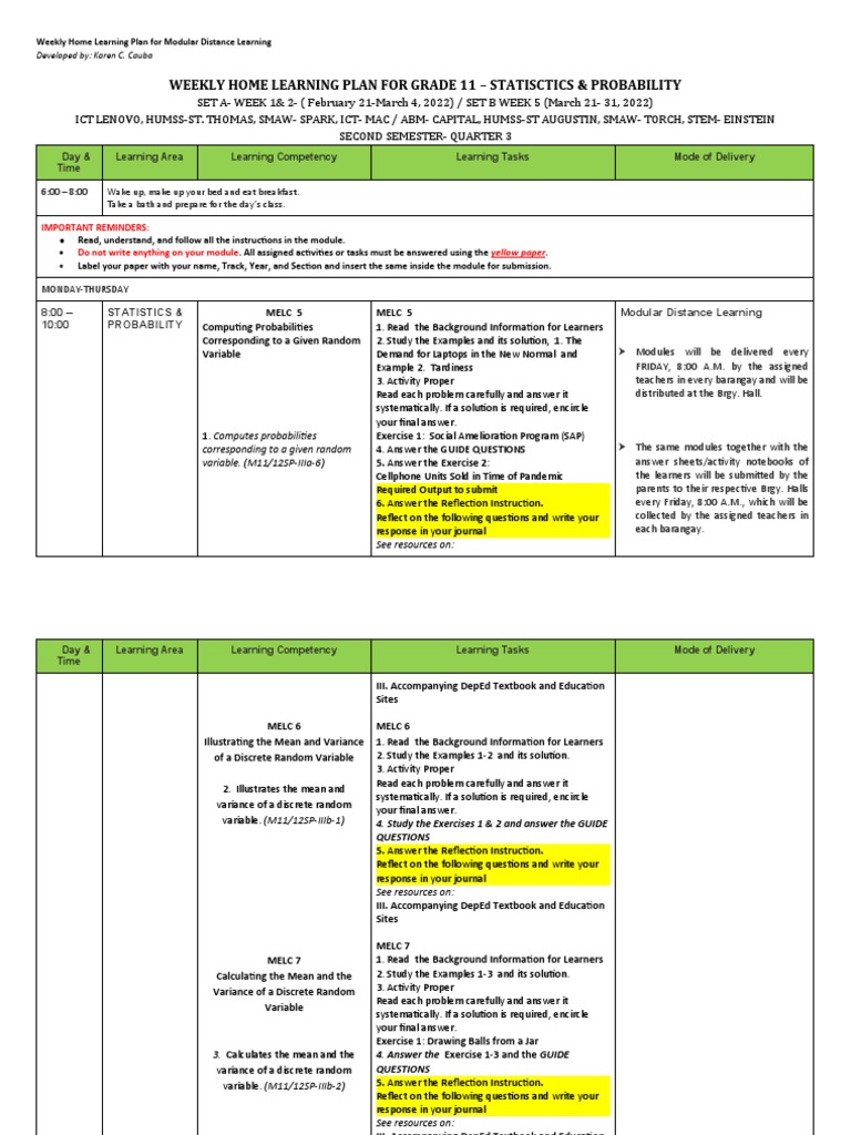 A Comprehensive Home Learning Plan for Teaching Statistics and ...
