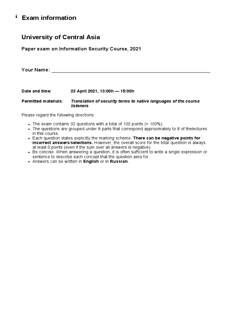 UCA 2021 Information Security Exam | PDF | Public Key Cryptography ...