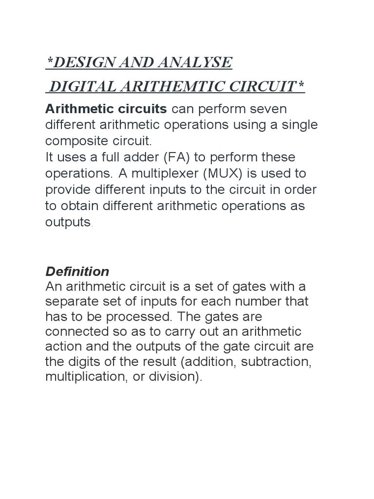 Digital Arithemetic Circuit Project | PDF