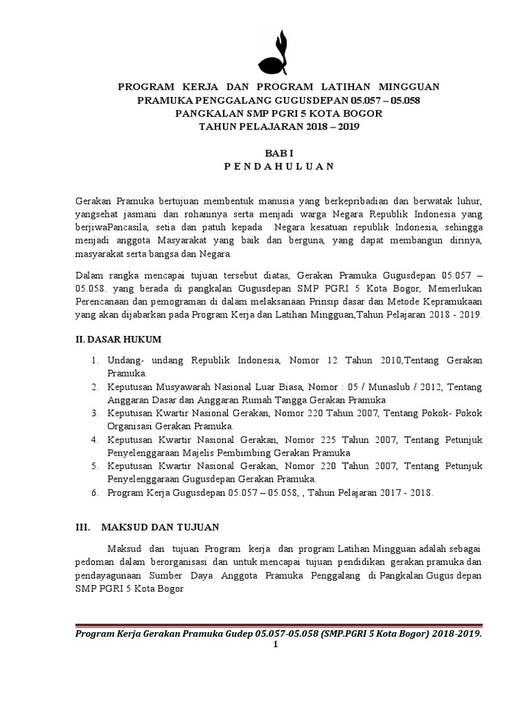Program Kerja Pramuka 2018-2019 | PDF