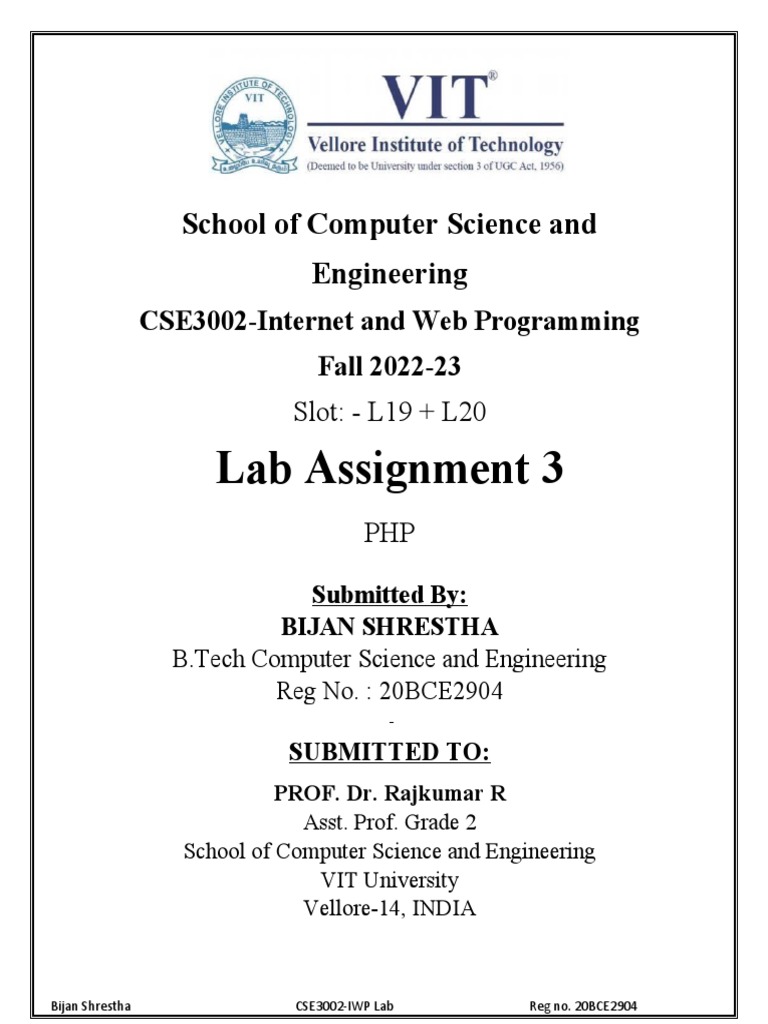 20bce2904 Lab Assignment 3 Pdf Parameter Computer Programming Php