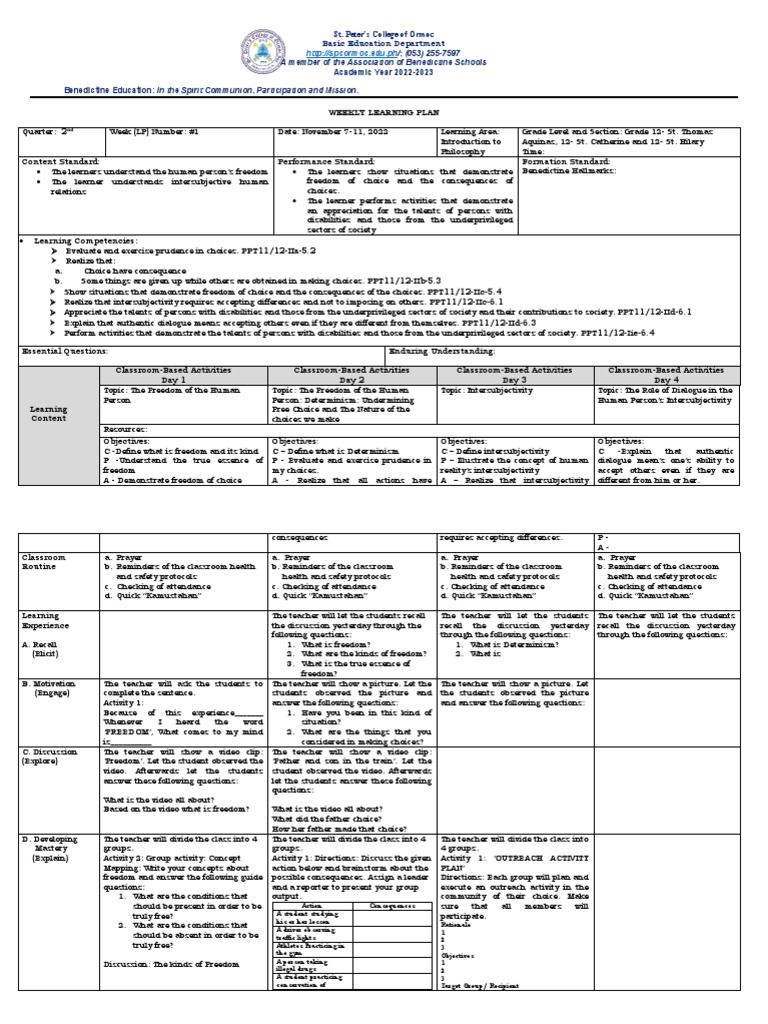 LP2 Week 1 | PDF | Free Will | Teachers