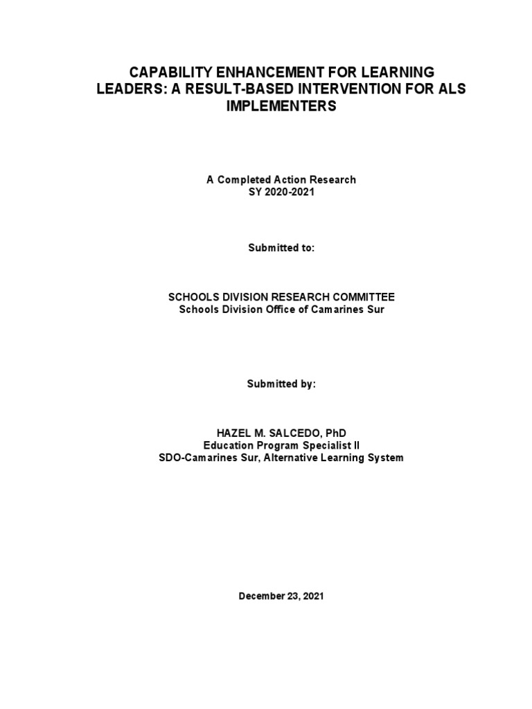 Parts of Completed Action Research Abstract and So On | PDF | Teachers ...