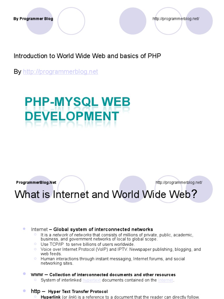 Introduction to World Wide Web and basics of PHP | PDF | Php | World Wide Web