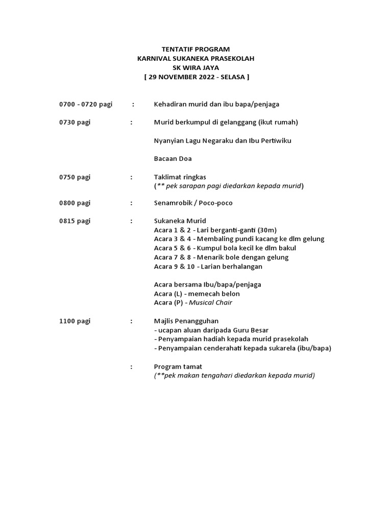 TENTATIF PROGRAM Sukaneka | PDF