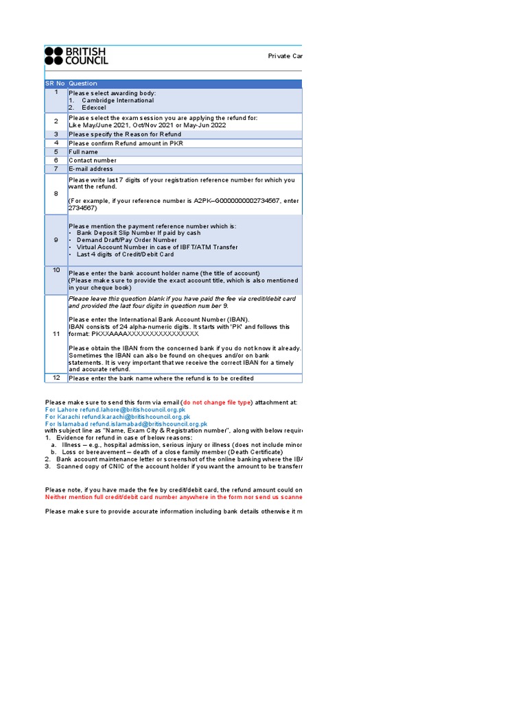 Schools - Private Candidate Refund Form v3 | PDF | Credit Card | Cheque