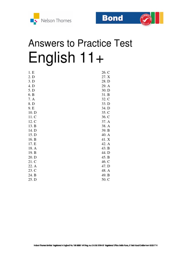 Bond 11 Plus English Test Answers | PDF