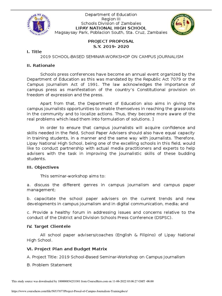 Project Prosal of Campus Journalism Training | PDF | Journalism ...