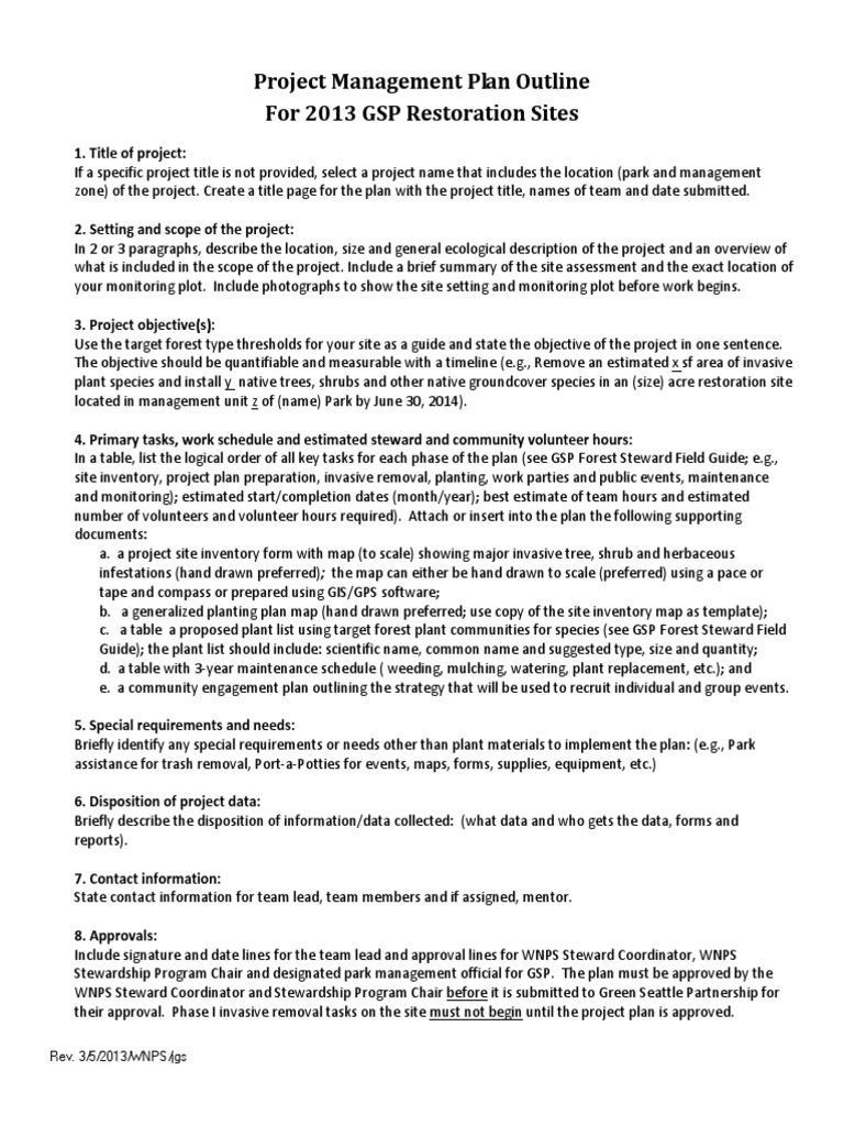 Project Management Plan for GSP Restoration | PDF | Map