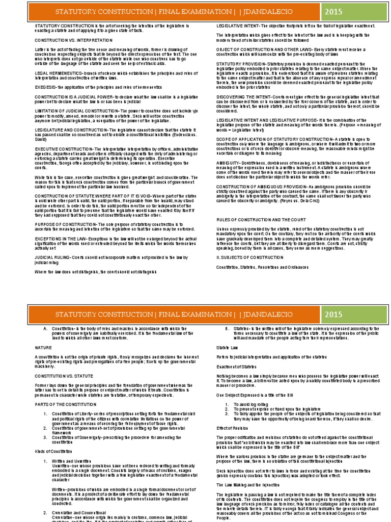 Statutory Construction Finals | PDF | Statutory Interpretation ...