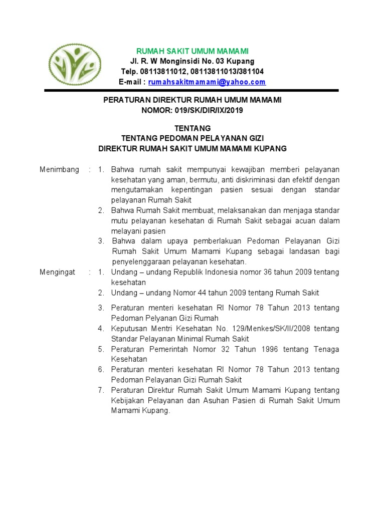 SK Pedoman Pelayanan Gizi | PDF