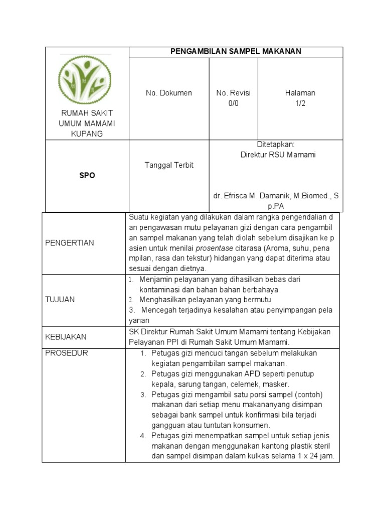 Spo Pengambilan Sampel Makanan | PDF
