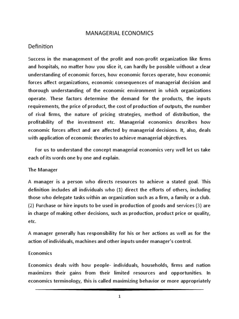 Note On Managerial Economics 2020-2021 | PDF | Economics | Microeconomics